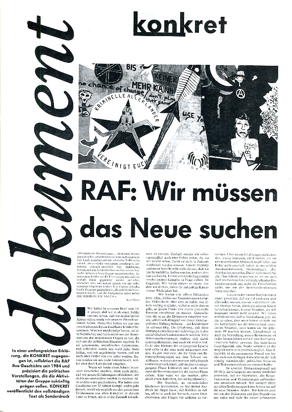 RAF-Erklärung: Wir müssen das Neue suchen | Sonderhefte | konkret Shop
